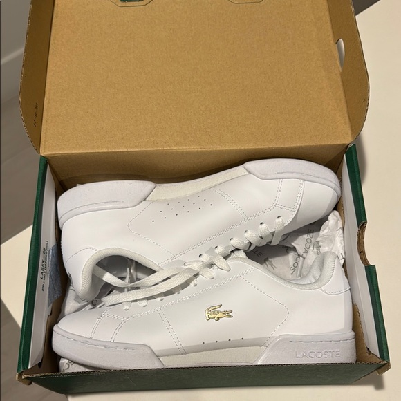 Lacoste | Shoes | Lacoste White Sneakers With Gold Logo | Poshmark
